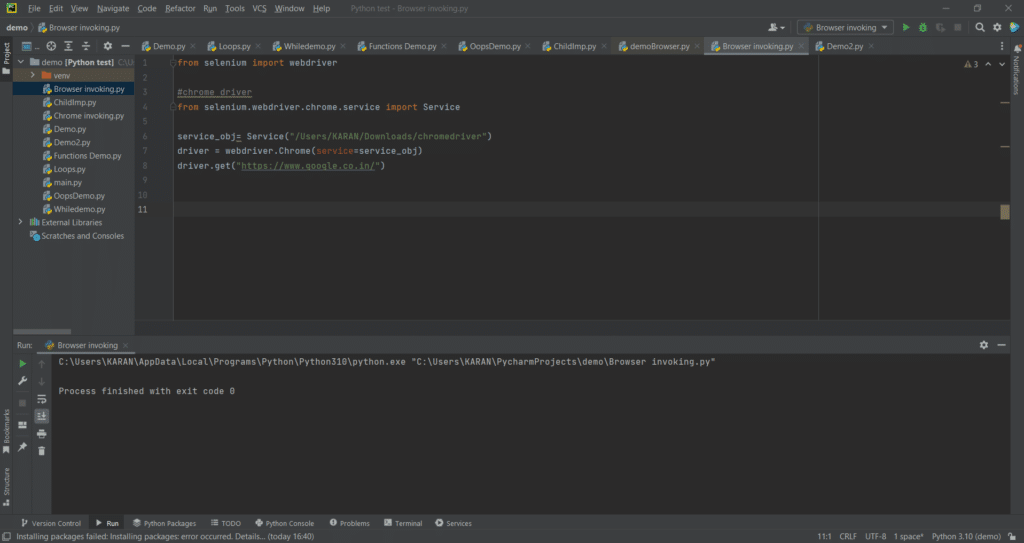 Selenium Python: Invoke Chrome Browser & Load Site to Automate